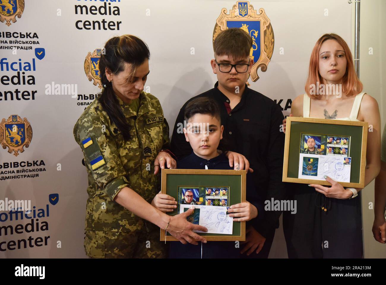 June 22, 2023, Lviv, Ukraine: The families of border guards Roman Gah ...
