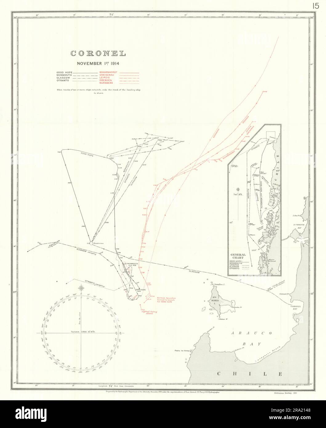 Battle of Coronel, November 1st 1914. First World War. 1920 old antique ...