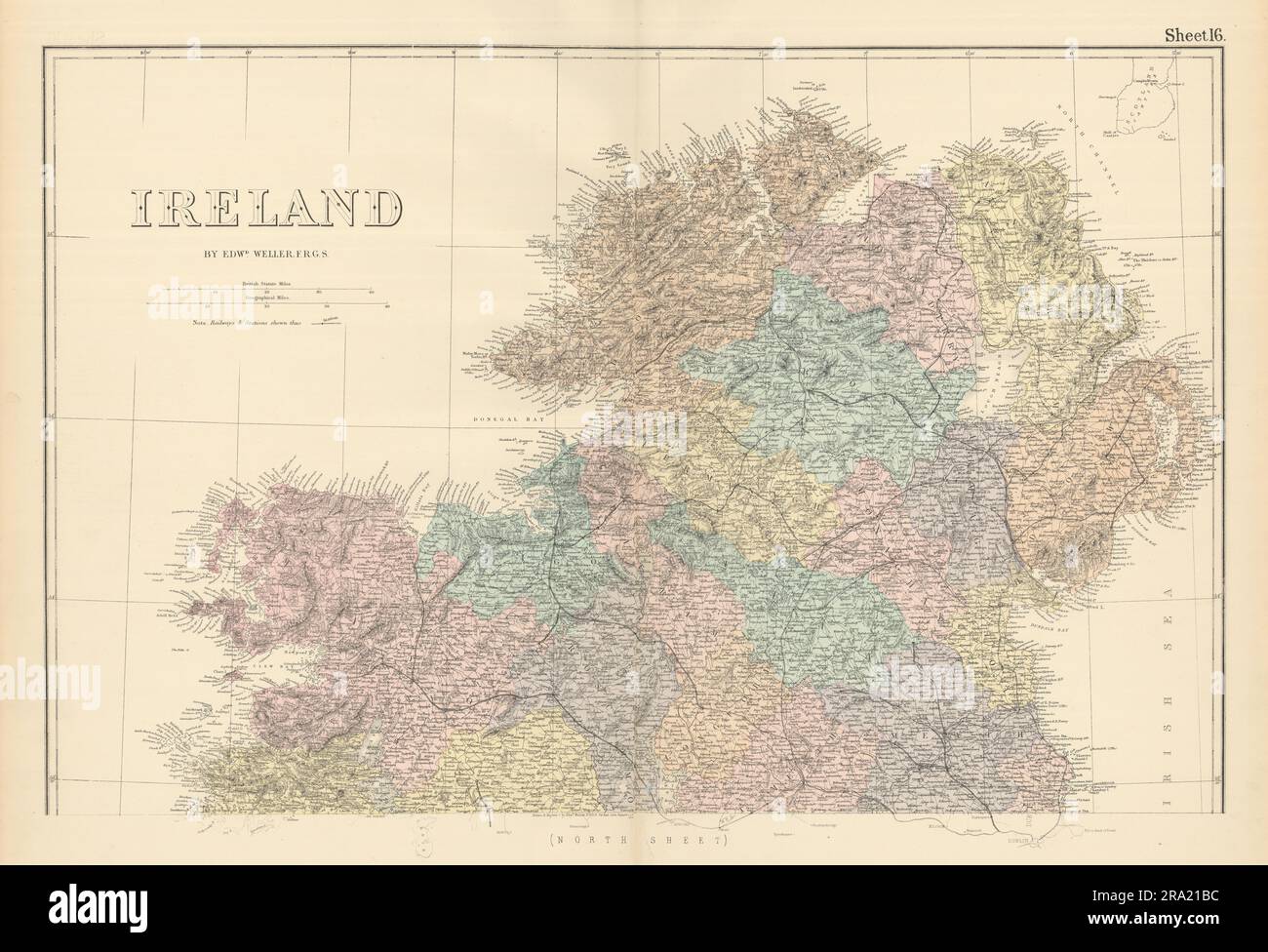 Ireland (North) antique map by Edward Weller. Ulster. Railways 1883 old ...