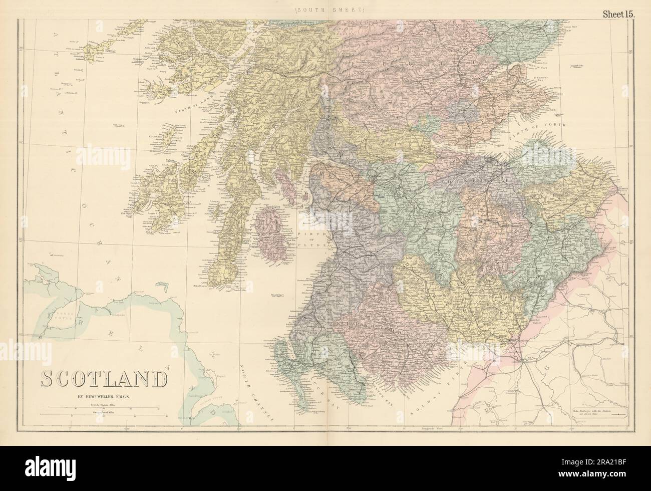 South Scotland antique map. Borders Lothian Strathclyde Argyll. WELLER ...