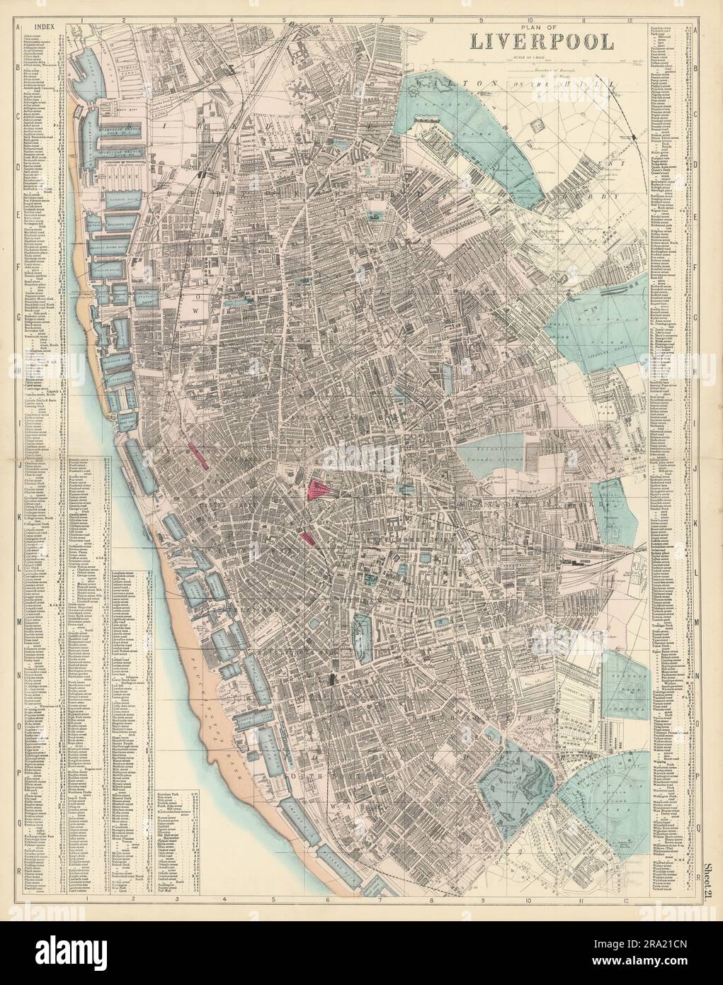 LIVERPOOL Everton Waterfront Vauxhall Toxteth town city plan BACON 1883 ...