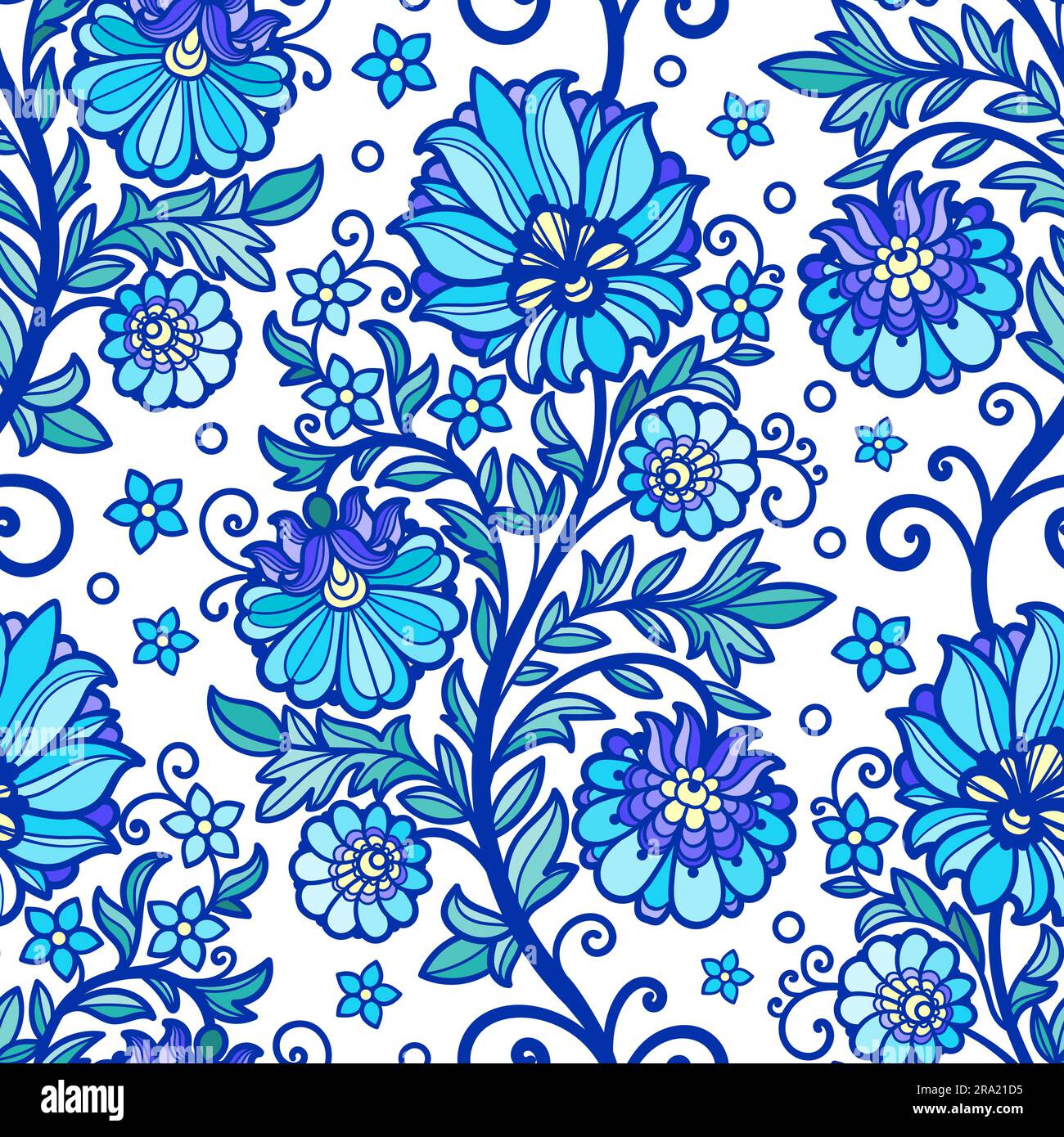 Seamless pattern blue decorative oriental flowers. For fabric design, wallpapers, backgrounds ...