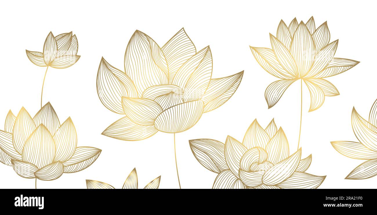 Vector luxury golden pattern, lotus illustration, hand drawn florals ...