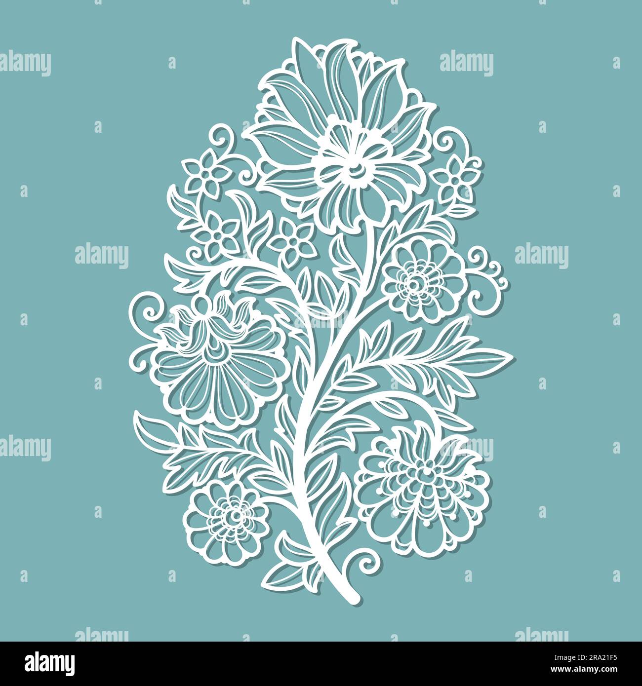 Branch with flowers and leaves. Template for laser cutting of paper ...