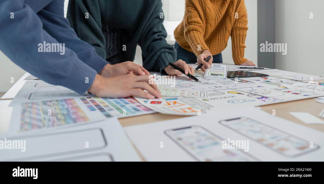 Ux Ui development team discussing meeting working together at working ...