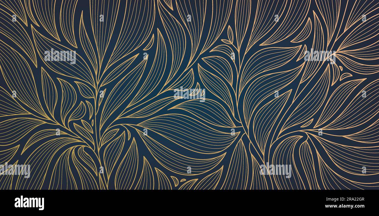 Vector golden leaves art deco wallpaper background, hand drawn pattern ...