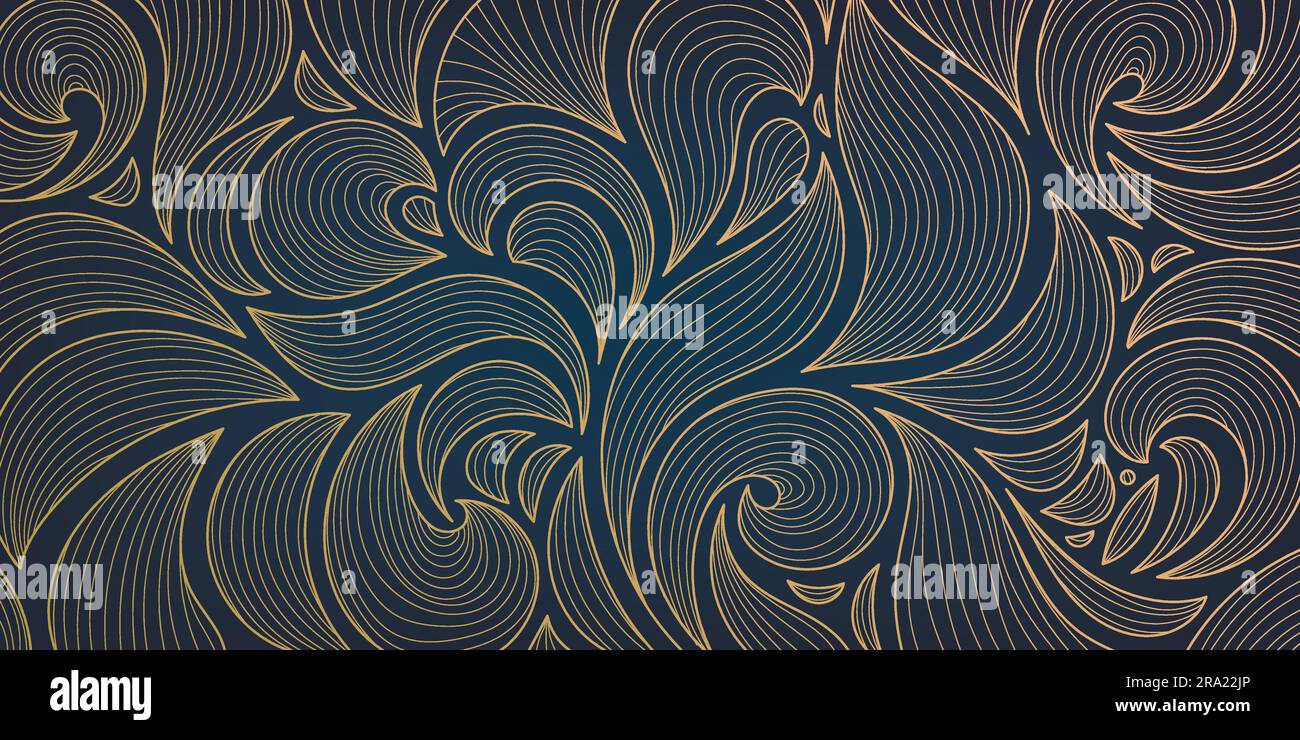 Vector golden leaves, swirls art deco wallpaper background, hand drawn ...