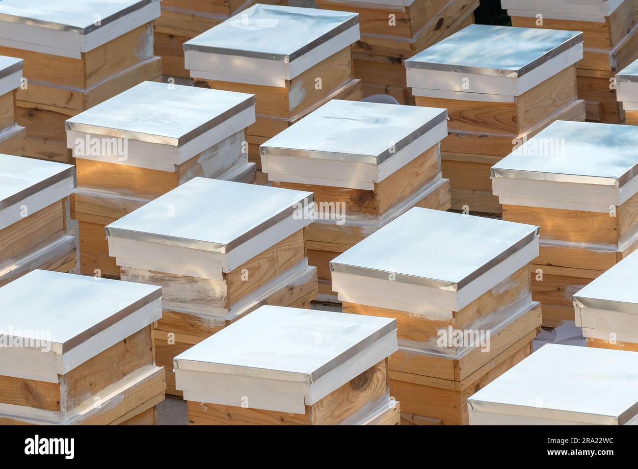 Close up row beehives hi-res stock photography and images - Alamy