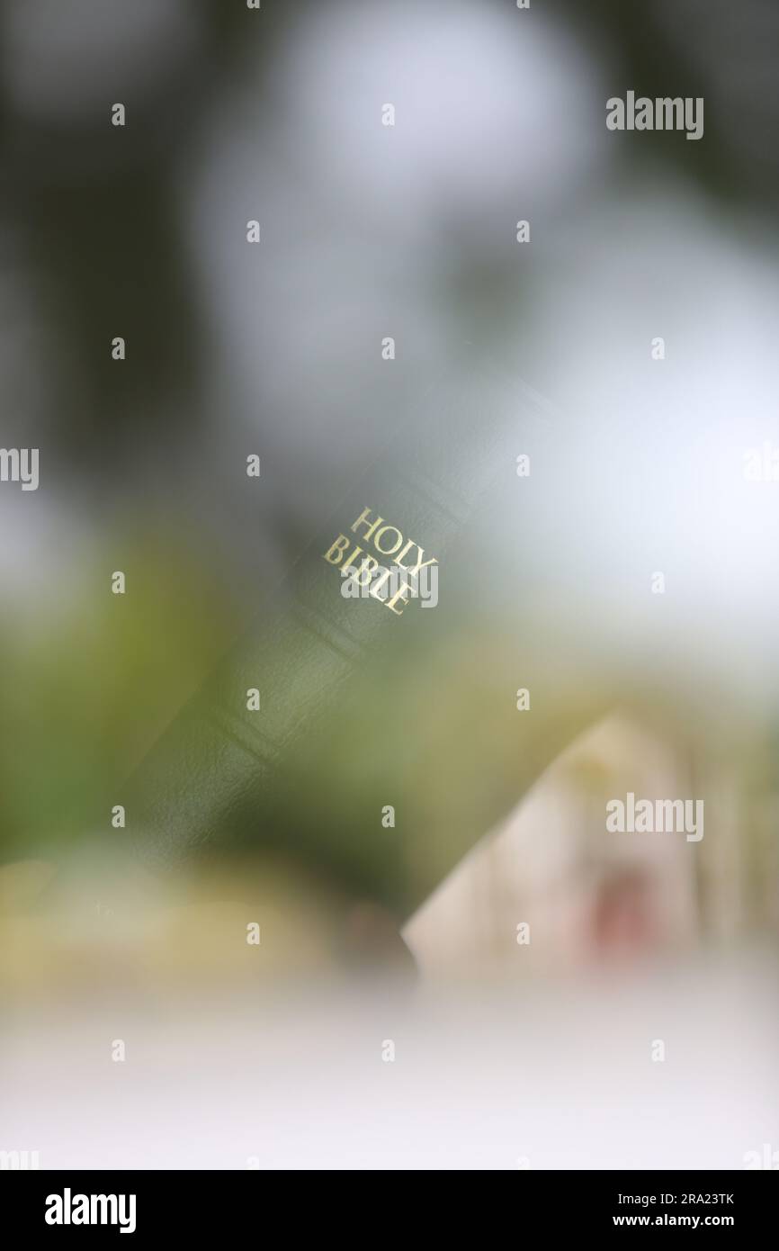 The Holy Word of God reflected in the church window, the Bible ...