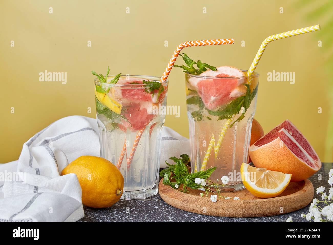 Aesthetic fresh cocktails with fruits. Low alcohol, zero proof drinks ...