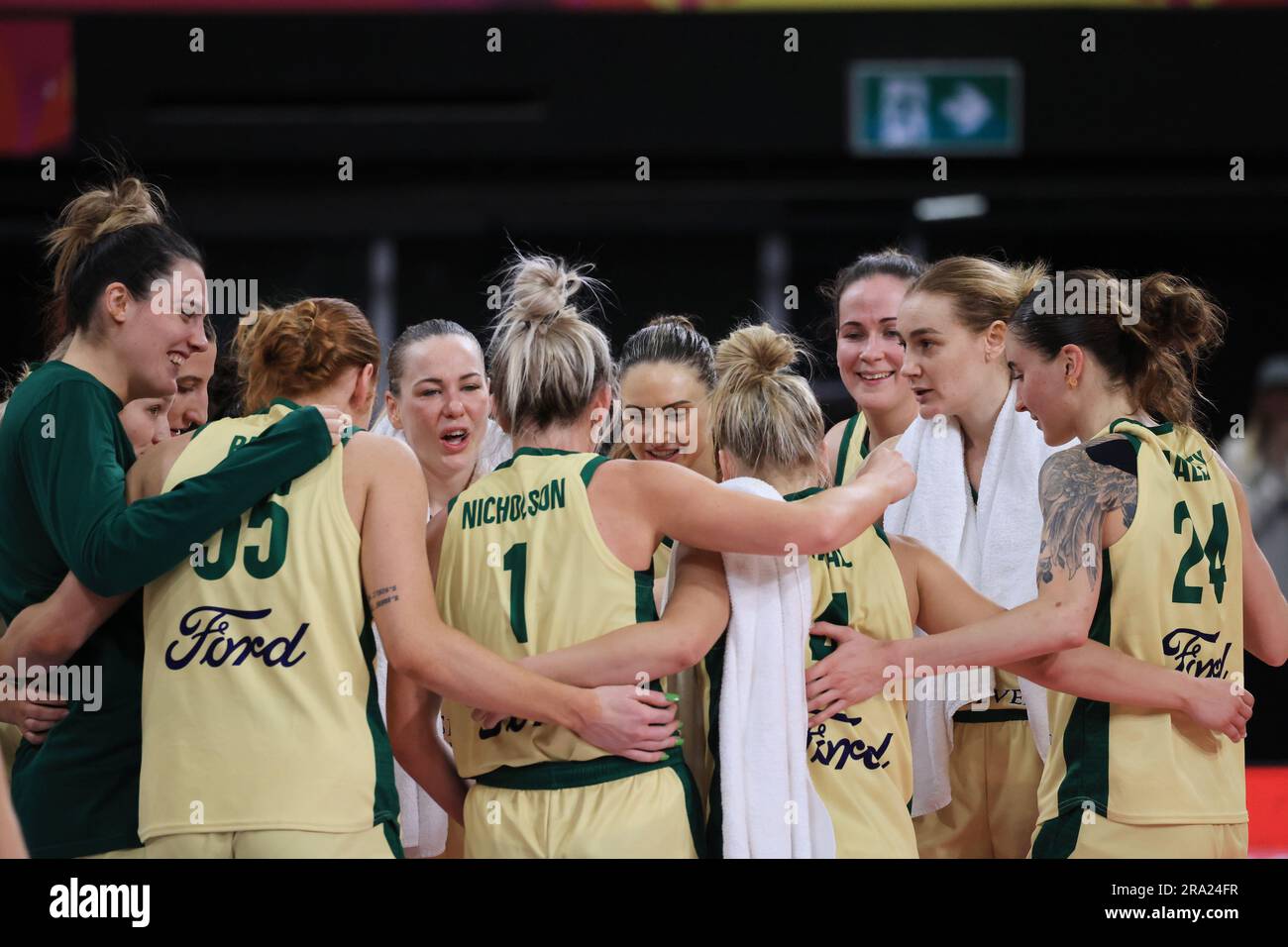 Sydney, Australia. 30th June, 2023. The Opals huddle after their win ...