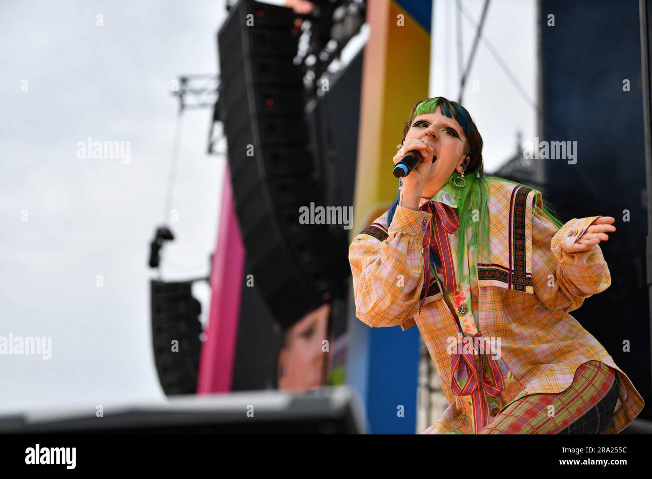 Paris, France. 29th June, 2023. Violet indigo performs during the Fnac ...