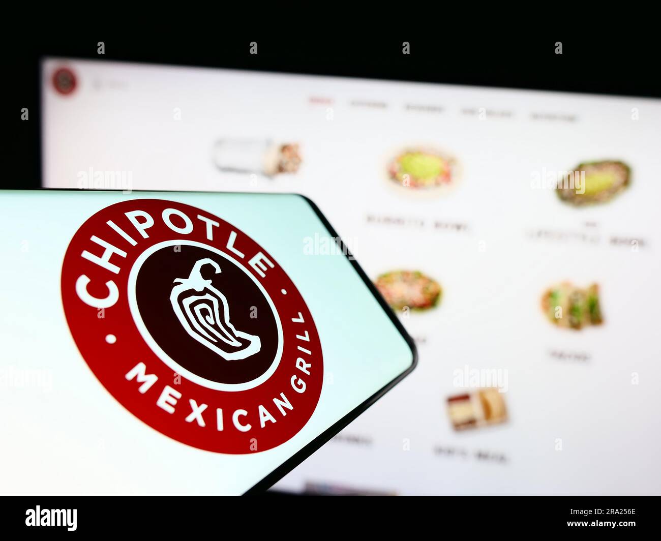 Mobile phone with logo of American company Chipotle Mexican Grill Inc ...