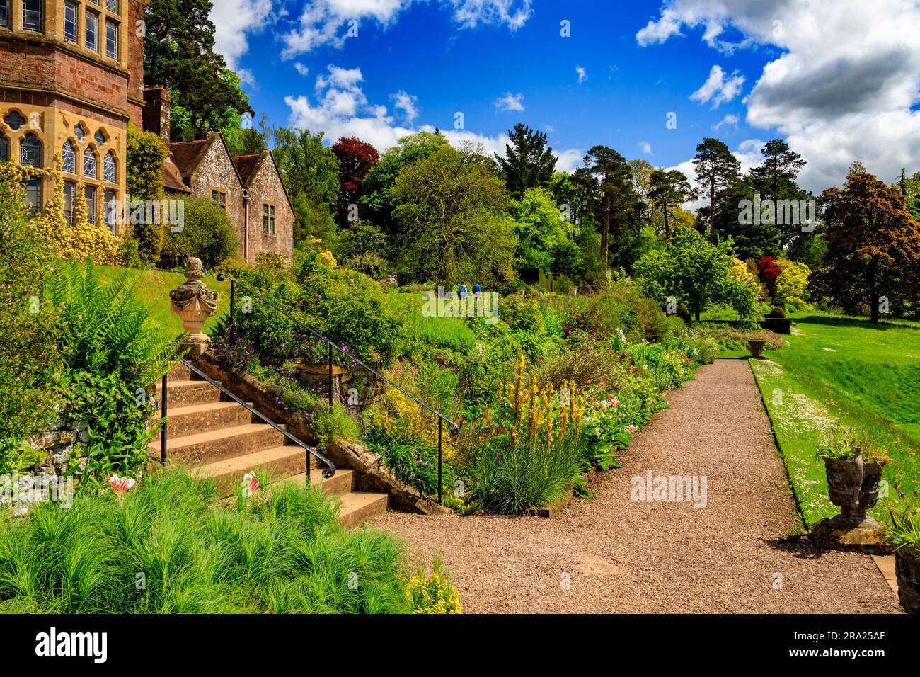 The colorful herbaceous borders on the terraces in front of ...
