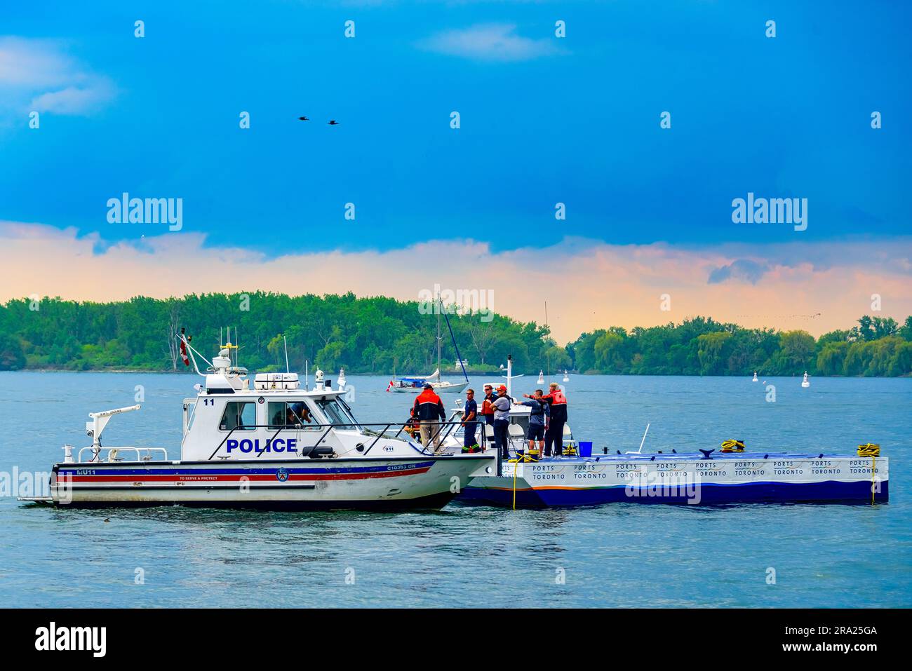 A branded Toronto Police boat in Lake Ontario is seen from the ...