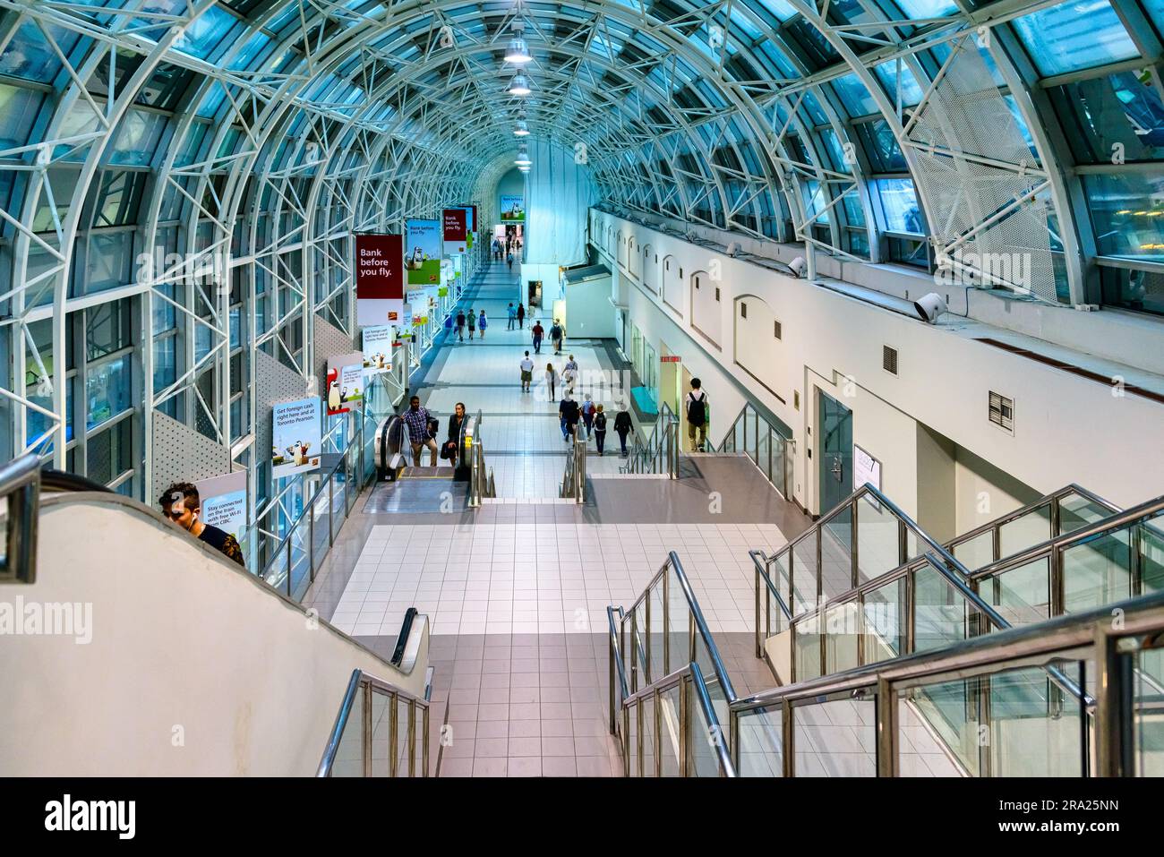 Indoors architecture of the skywalk part of PATH in the downtown ...