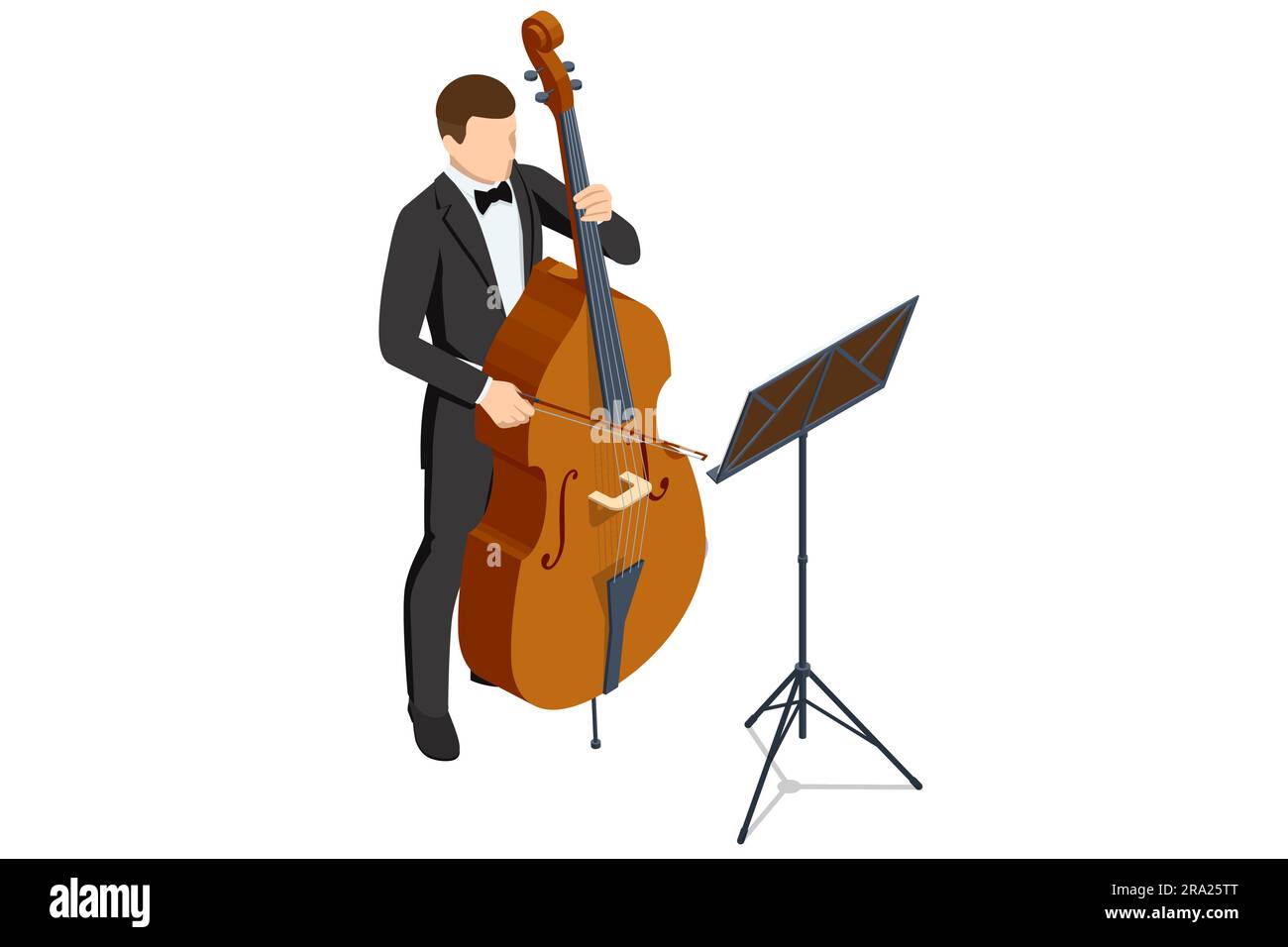 Isometric musician with a bow playing the double bass. Musical ...