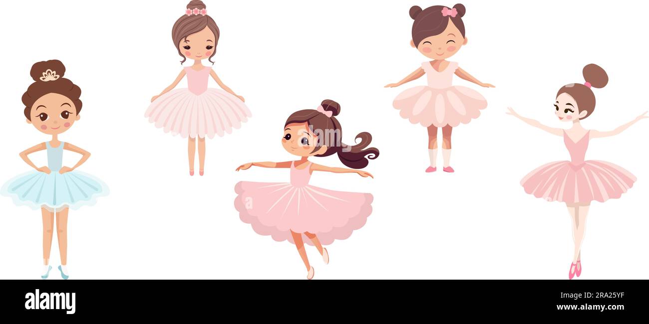 Cartoon ballerina princesses, cute girls dancers characters. Girl in ...