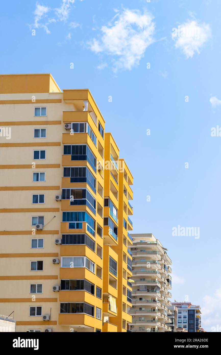 Residential area of the city with apartment buildings. Inhabited ...