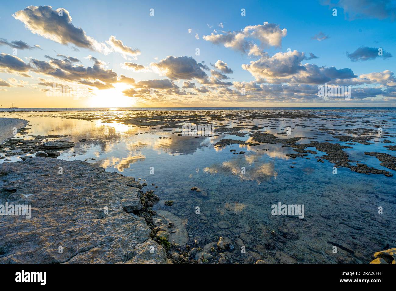 Sunset At Low Tide Coral Lagoon Surrounding Lady Elliot Island Great