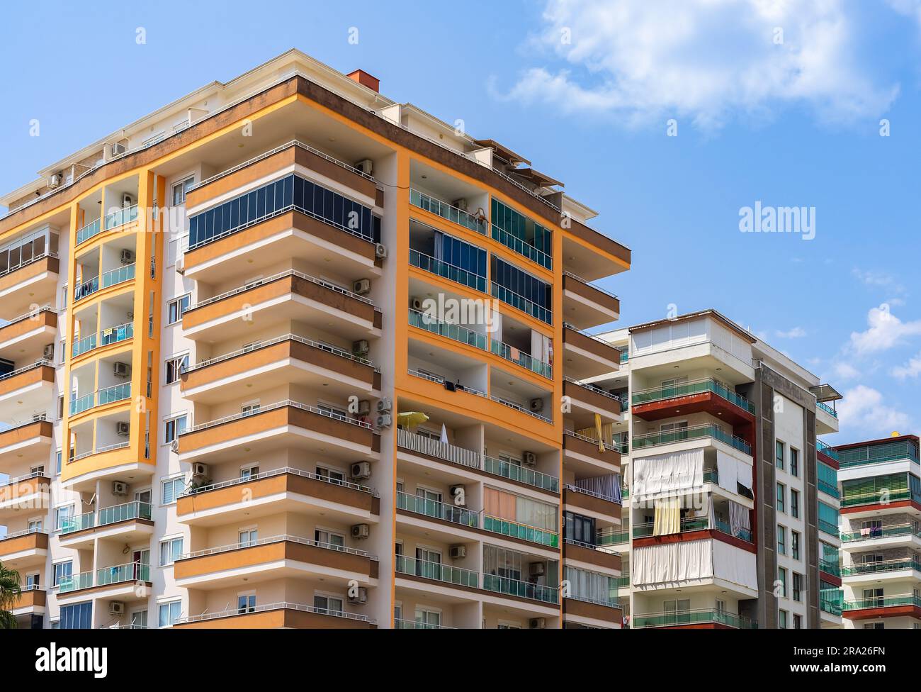 Residential area of the city with apartment buildings. Inhabited ...