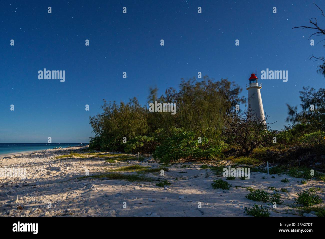 Heritage listed Lady Elliot Island Lighthouse photographed in moonlight ...