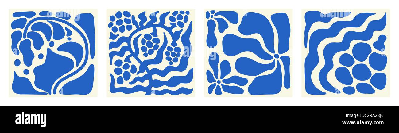 Matisse Naive Blue Poster Set. Abstract Groovy Flowers Art in Hippie ...