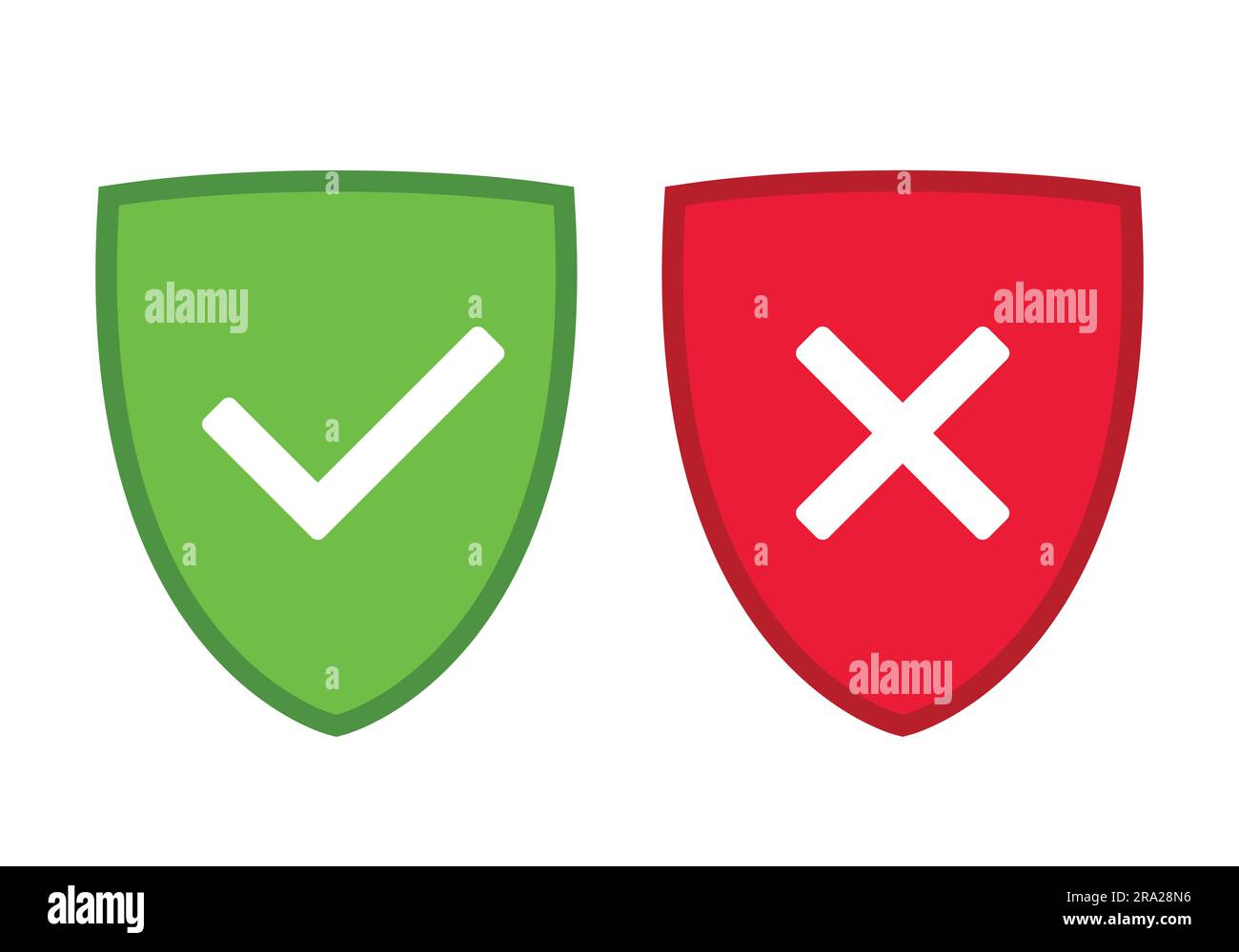 green and red shield with OK check mark and X cross icon symbol, vector ...
