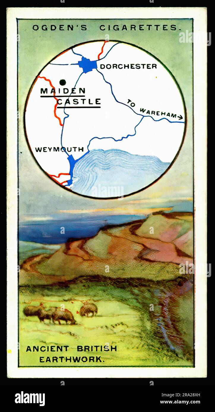Maiden Castle, Dorset - Vintage Cigarette Card Stock Photo - Alamy