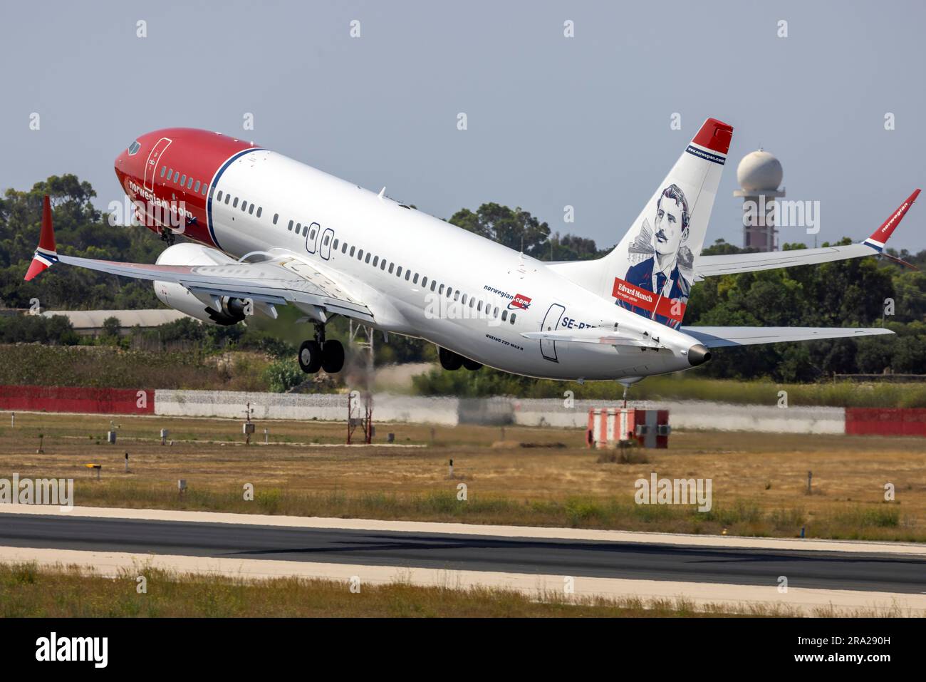 Norwegian Air Sweden Boeing 737-8 MAX (REG: SE-RTE) departing runway 13 ...