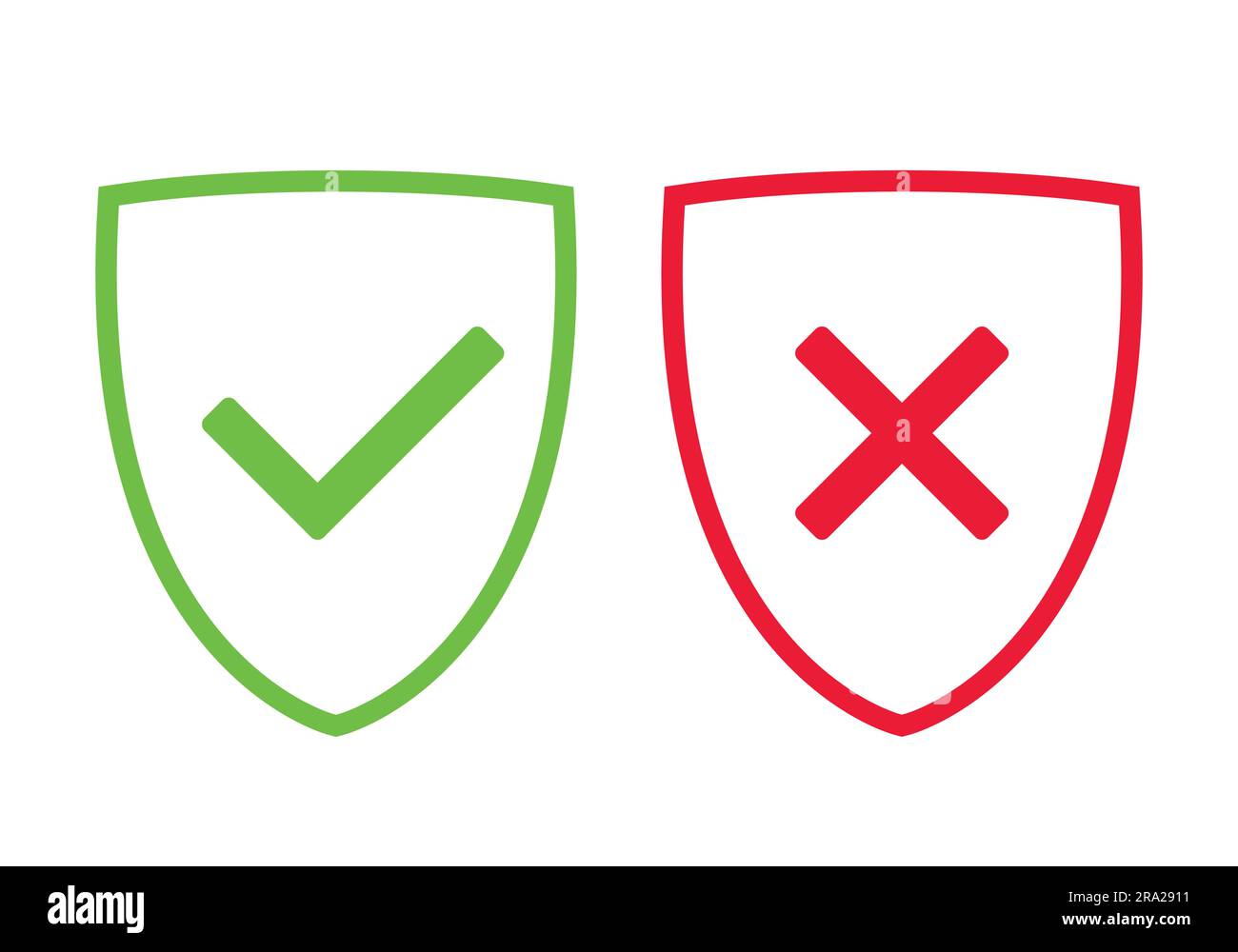 green and red shield with OK check mark and X cross icon symbol, vector ...