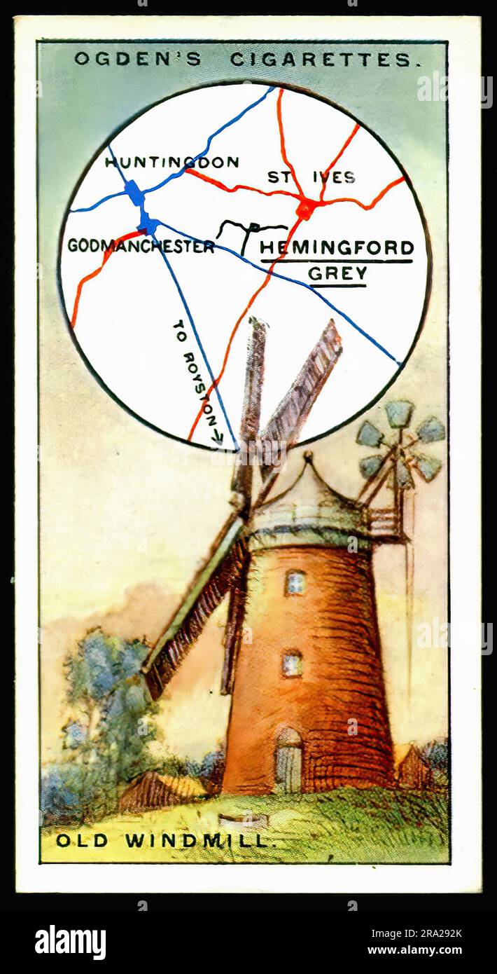 Old Windmill, Hemingford Grey - Vintage Cigarette Card Stock Photo - Alamy