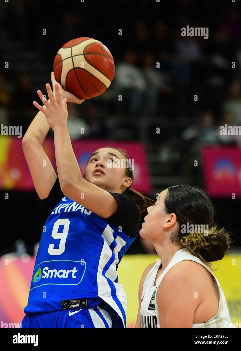 Sydney, Australia. 30th June, 2023. Louna Ozar (L) of the Philippine Women Basketball team and ...