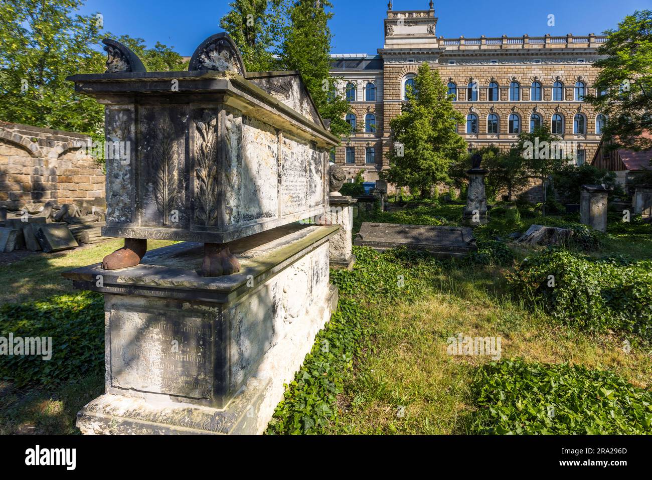 Stone sarcophagus on feet in Elias cemetery in Dresden. The Camposanto ...