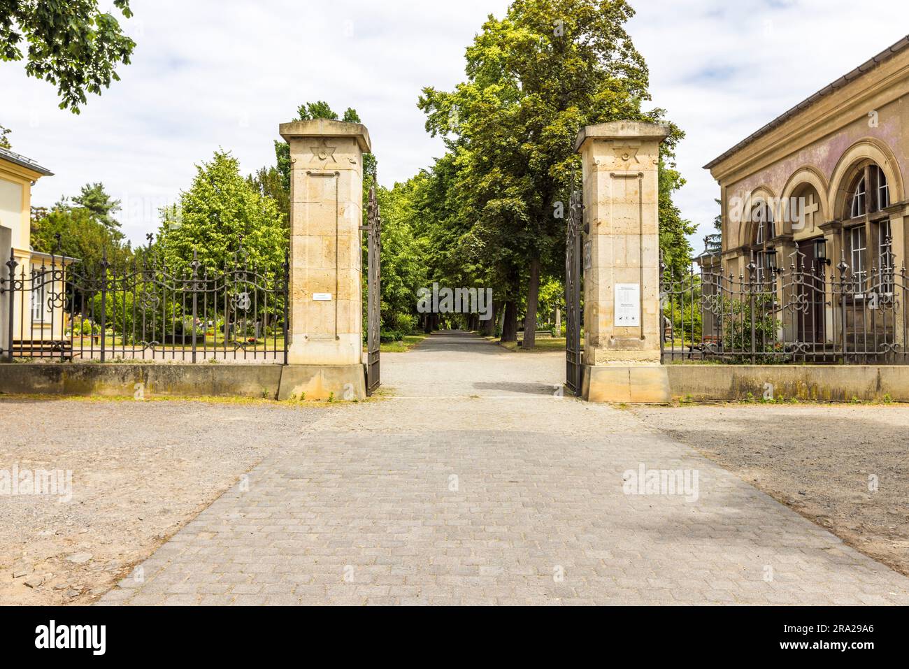 Main entrance Trinitatisfriedhof in Dresden, Germany. The cemetery was ...