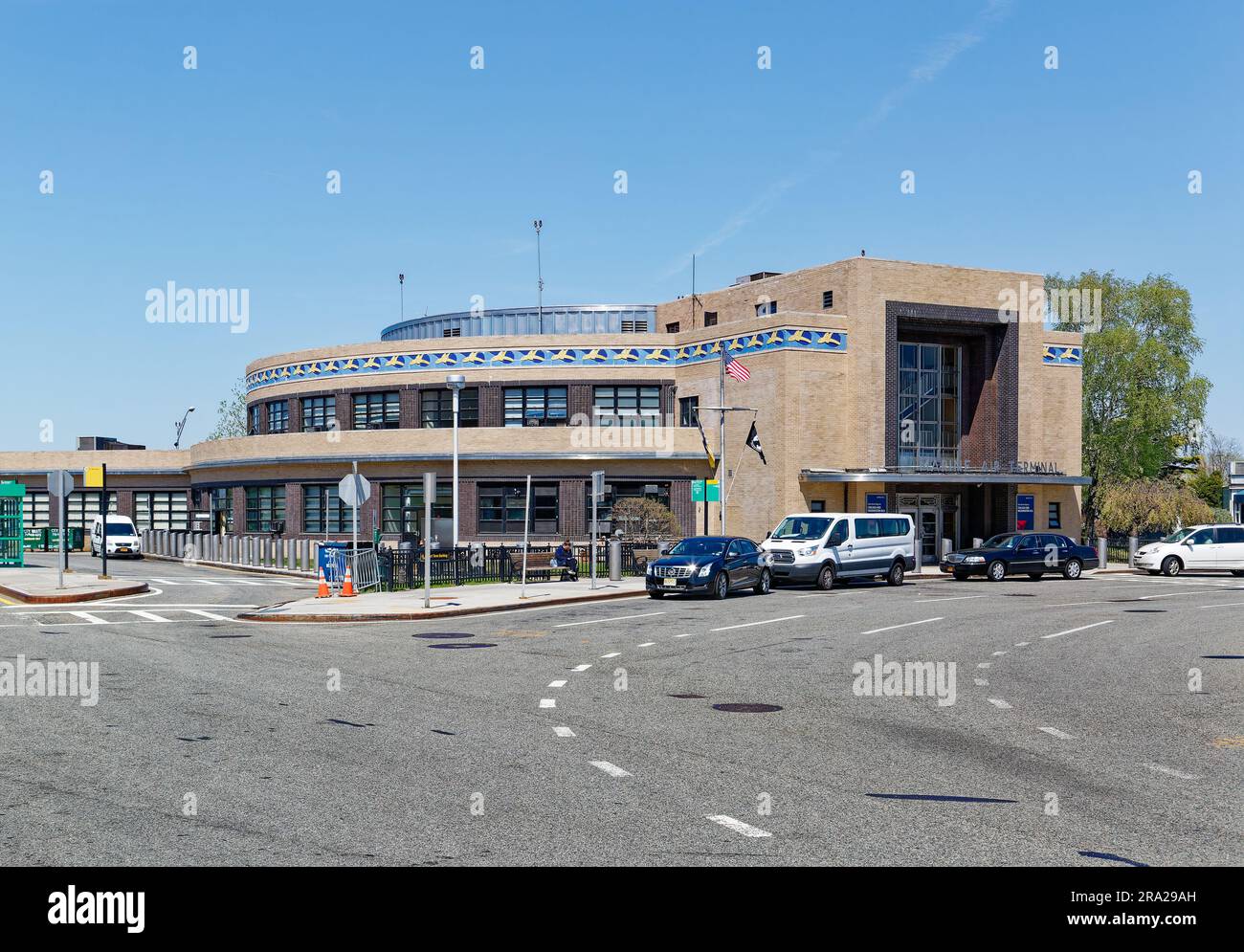 Blue and white flying fish encircle the Art Deco landmark Marine Air ...