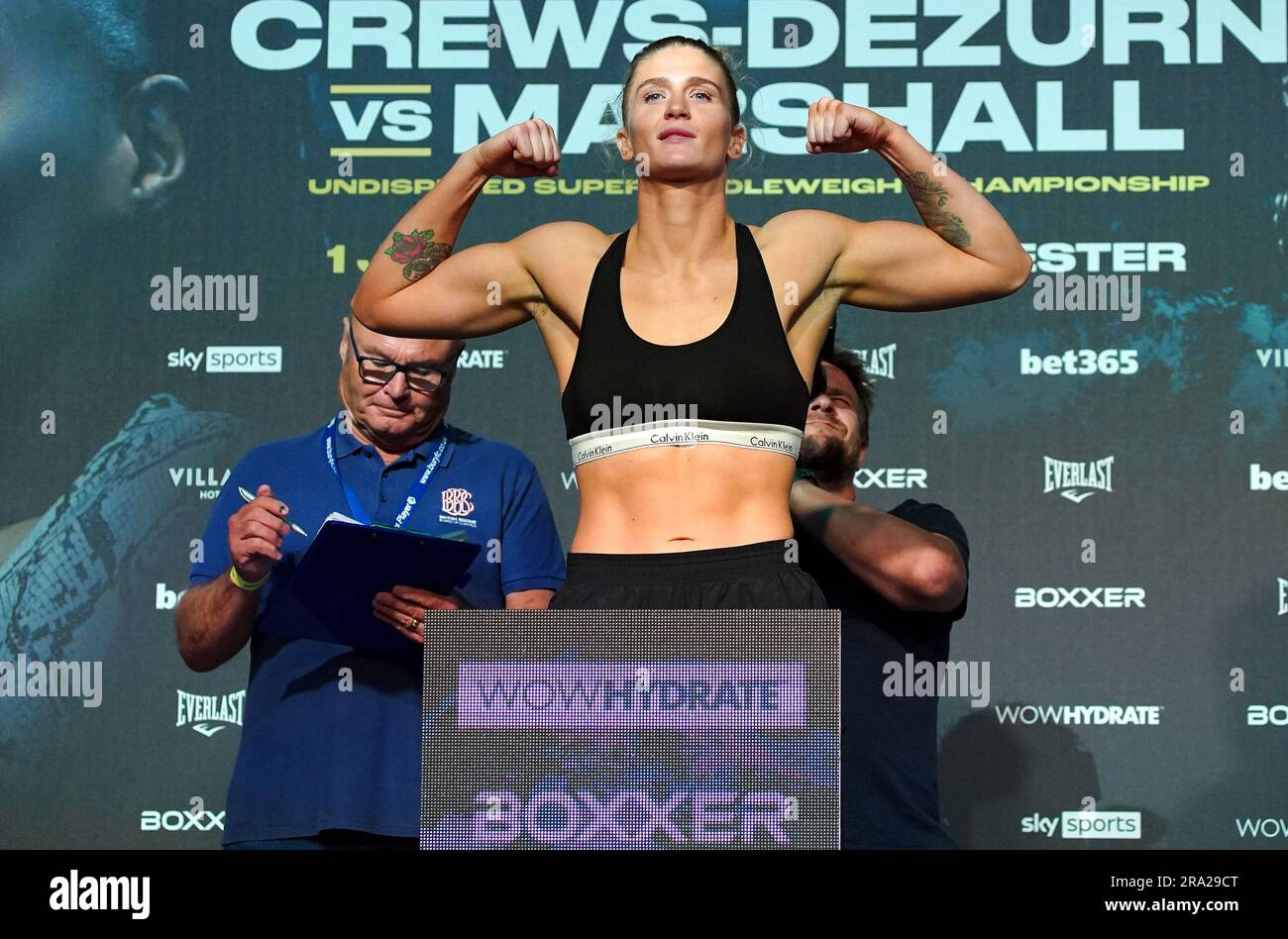 Boxer april hunter during a weigh in at the ao arena, manchester. hi ...