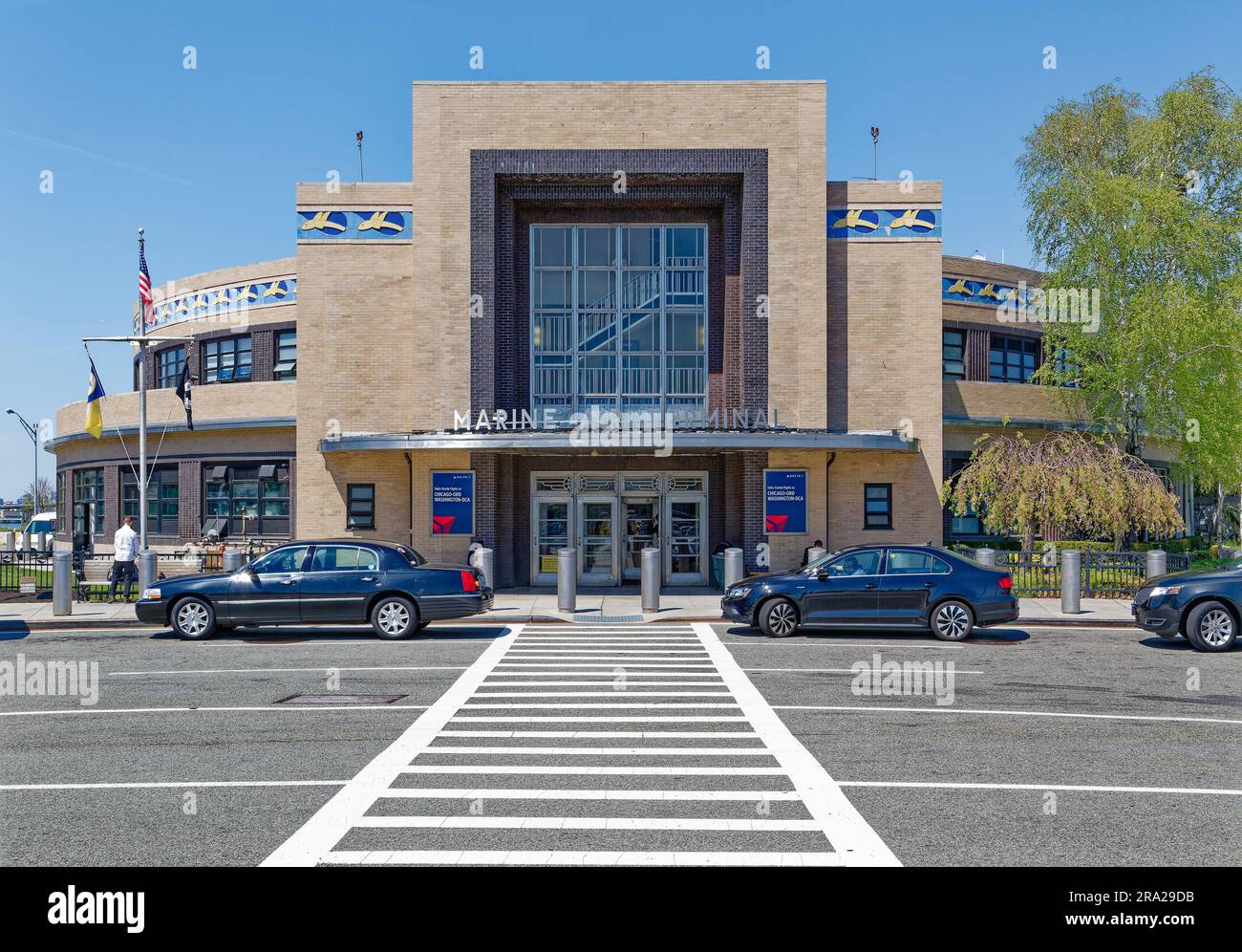 Blue and white flying fish encircle the Art Deco landmark Marine Air ...