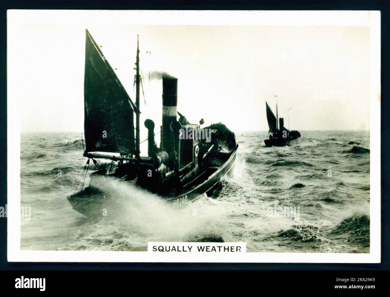 Steam Drifters in Squally Weather - Vintage Cigarette Card Stock Photo ...