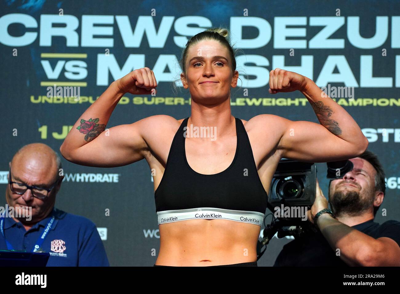 Boxer April Hunter during a weigh in at the AO Arena, Manchester ...