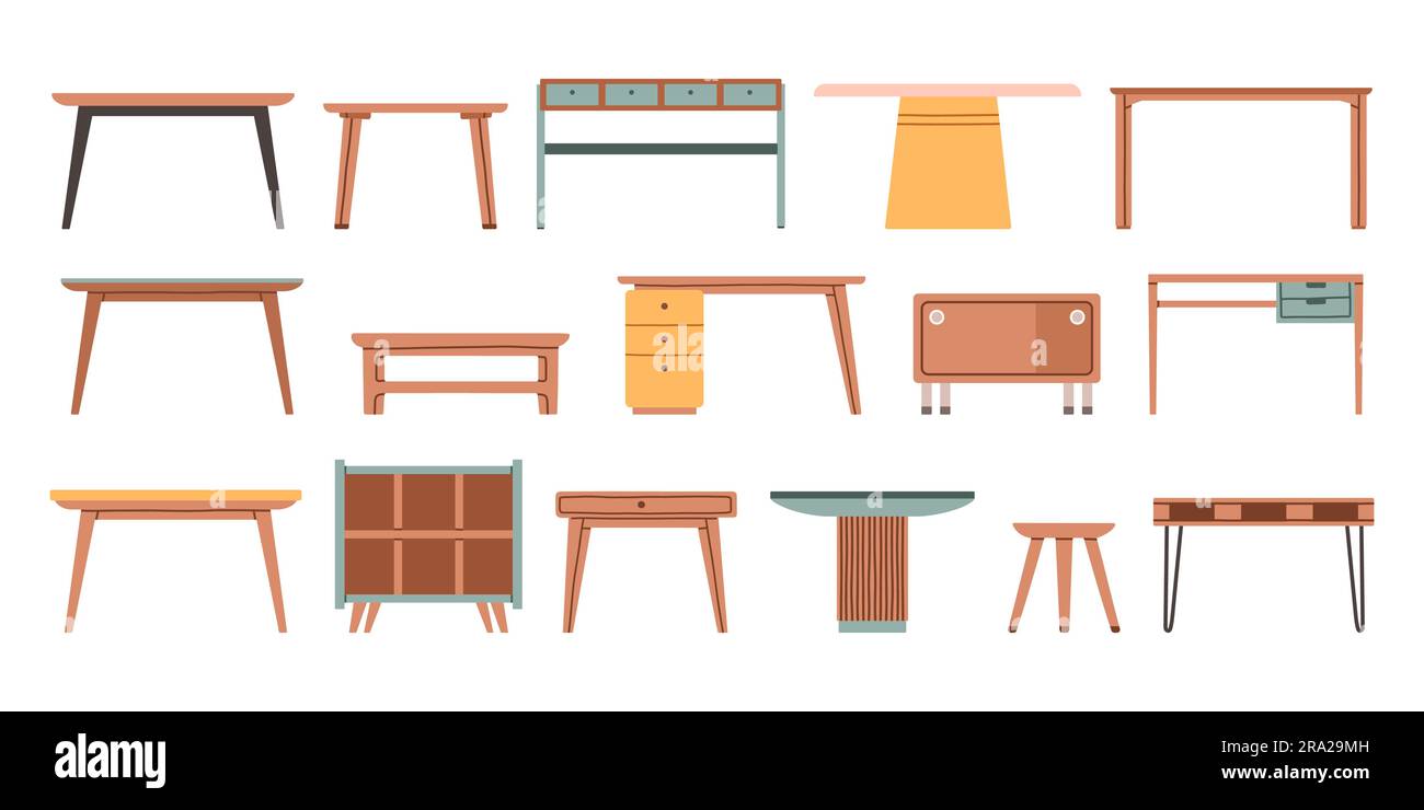 Set of different tables, classic, modern, office. Isolated on a white ...