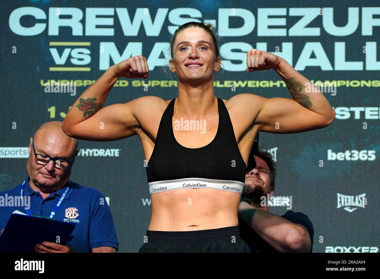 Boxer april hunter during a weigh in at the ao arena, manchester. hi ...