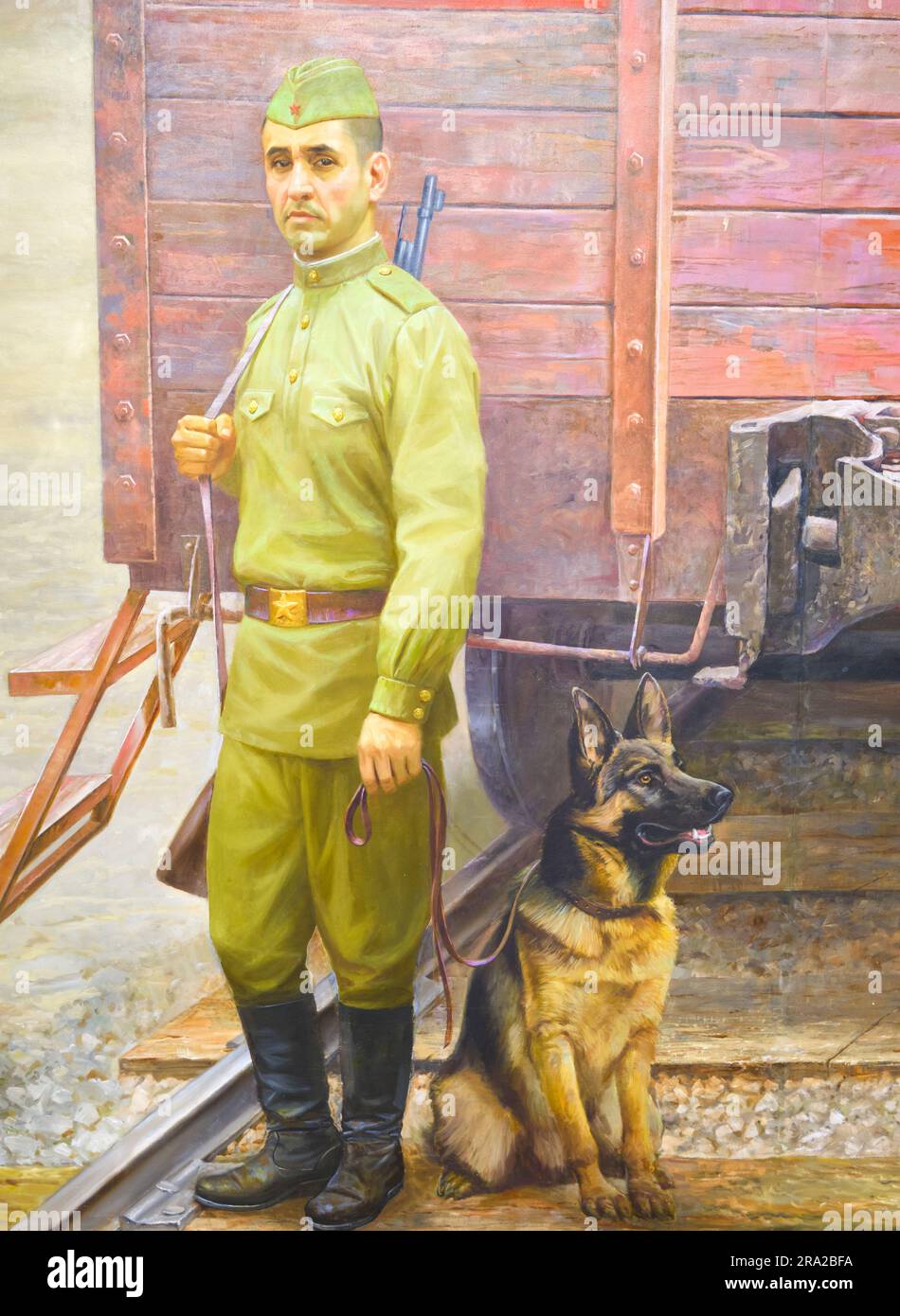 A soldier with a german shepherd dog. Part of the large mural of the ...