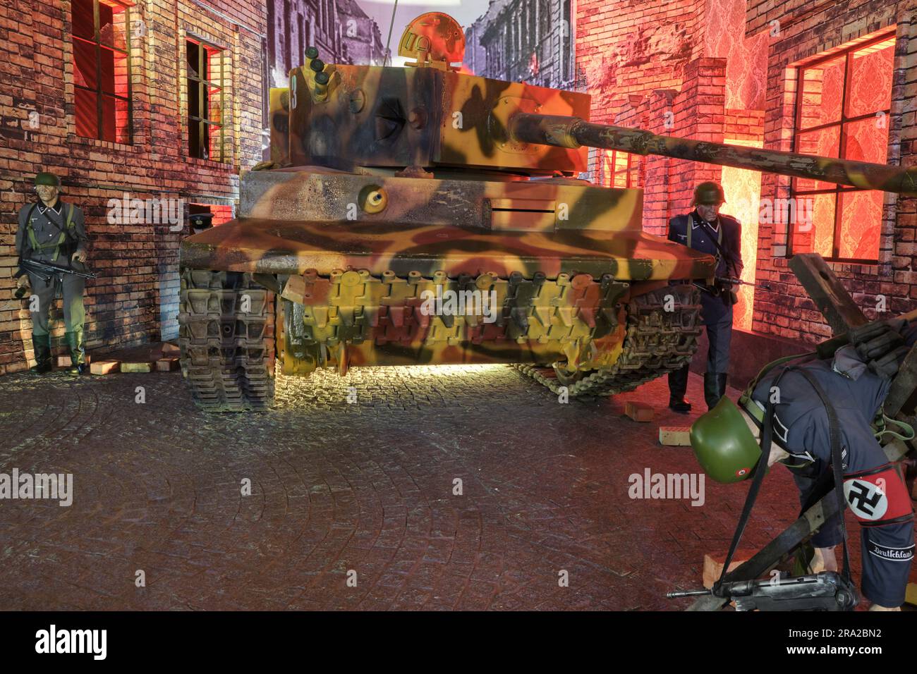 A diorama of a German Nazi army defense position with tank in Berlin ...