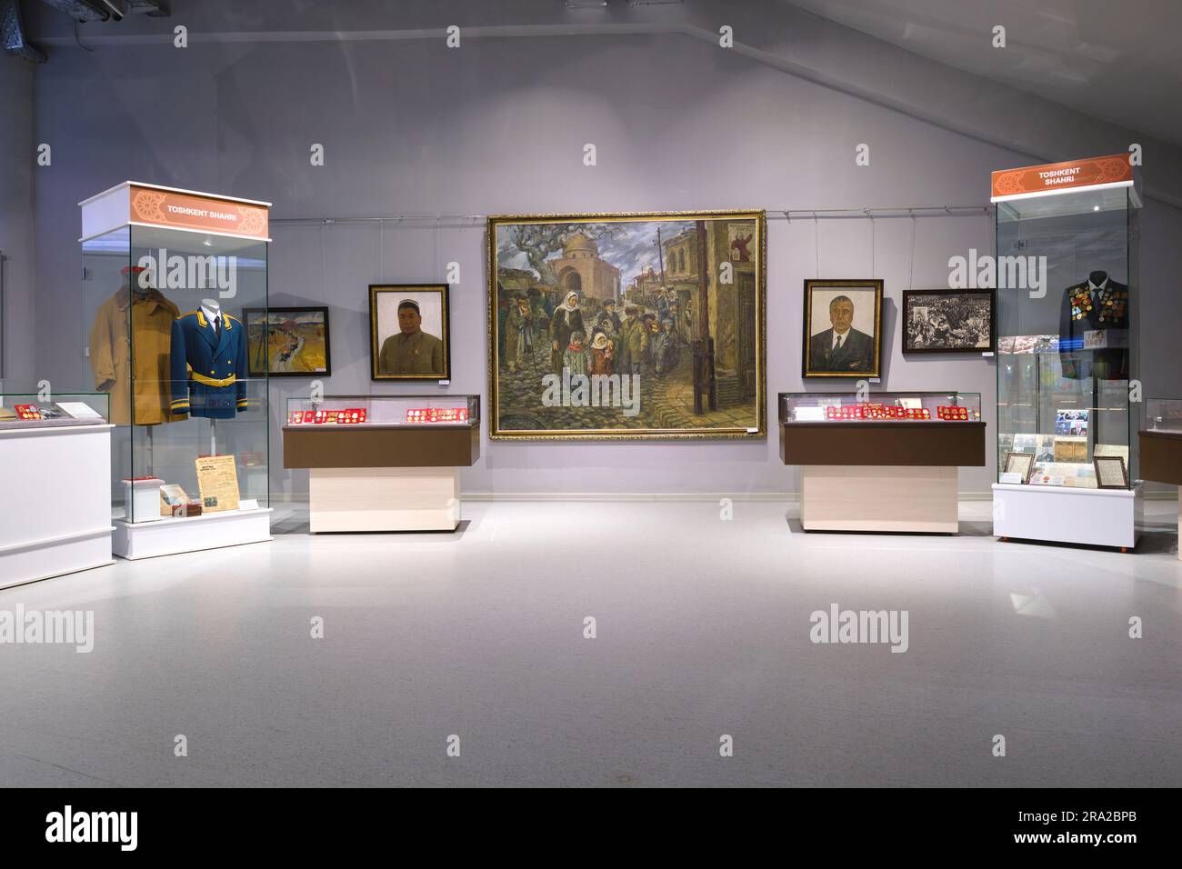 A view of a gallery dedicated to Uzbek soldiers, fighters from WWII, including uniforms, objects ...