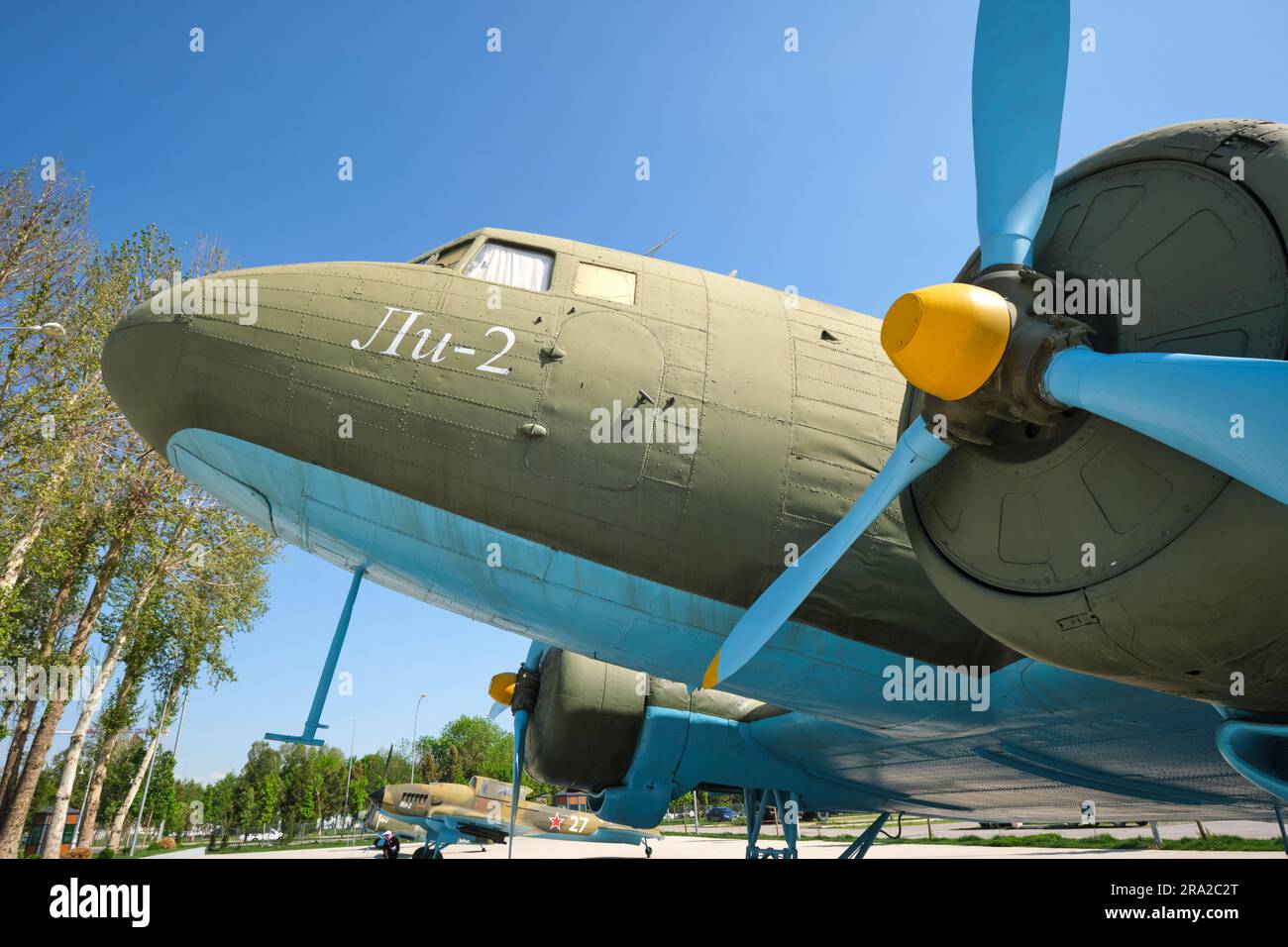 View of the propeller military, Soviet, USSR, CCCP LI-2 airplane. At ...