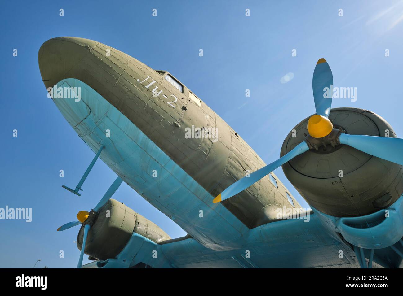 View of the propeller military, Soviet, USSR, CCCP LI-2 airplane. At ...