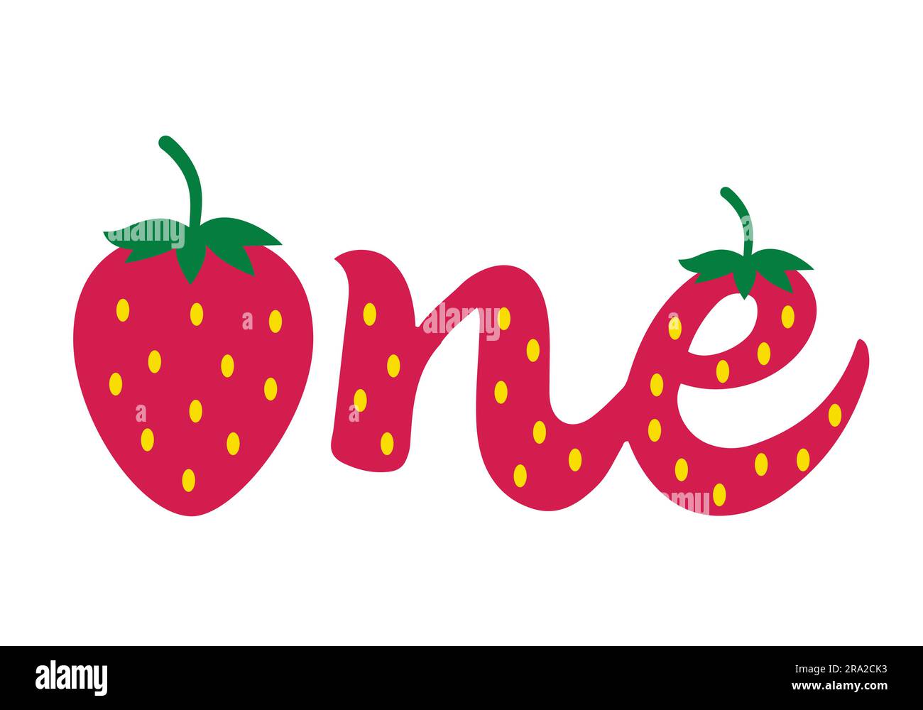 One lettering with strawberry. Baby first birthday. Fresh summer berry ...