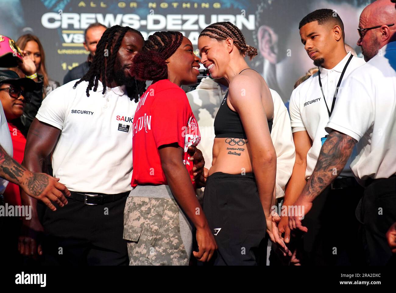 Boxer Franchon Crews-Dezurn and Savannah Marshall during a weigh in at ...