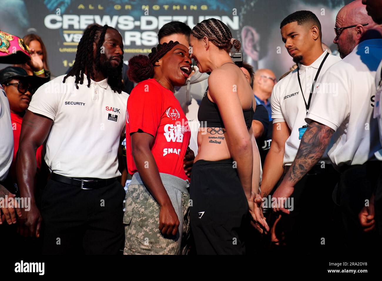 Boxer Franchon Crews-Dezurn and Savannah Marshall during a weigh in at ...